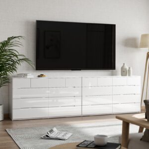 ZORPLIX 10 Drawer Dresser, White Dresser for Bedroom, High Gloss Modern Dresser & Chest of Drawers, 55" Long Dresser TV Stand, Large Double Dresser for Bedroom