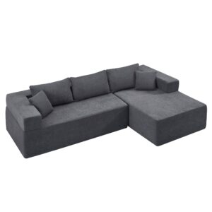 kevinplus 107.47 Sectional Sofa Couch with Chaise Lounge for Living Room, Modern L-Shape 4-Seat High-Density Sponge Floor Sofa Couch, No Assembly & Heightened Seat(Right-Facing, Gray)