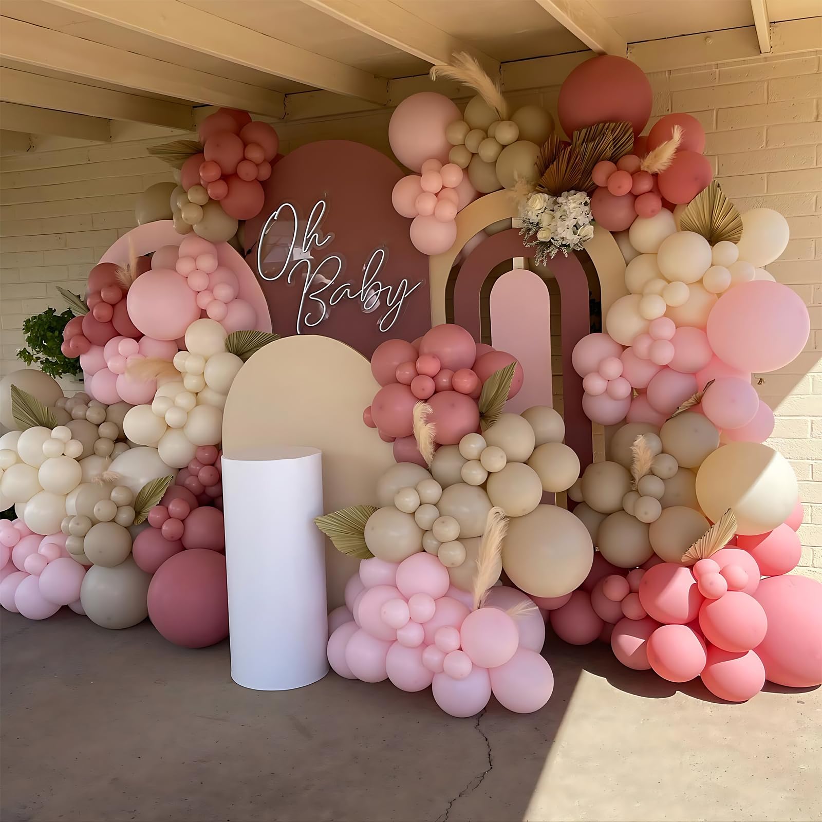 Dusty Pink Balloon Garland Arch Kit - Double Stuffed Matte Pink White Sand Balloons Boho Blush Nude Balloons for Baby Shower Birthday Valentines Day Bridal Wedding Party Decoration