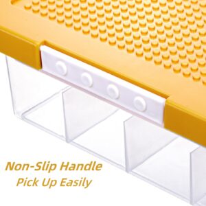 Acshio Toys Organizer Bin, Double Layer Block Storage Container with Building Baseplate Lid Removable Tray, Stackable 30 Compartment Clear Crafts Box for Bead Puzzles Sewing