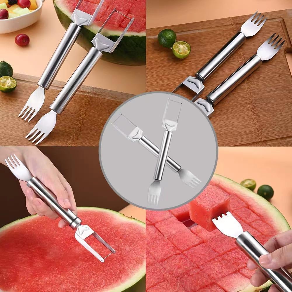 Watermelon Cutter Slicer Fruit Tool,2024 Watermelon Cutter,2-in-1 Stainless Steel Fruit Knife Watermelon Fork Slicer for Outdoor Parties and Family Dinners(2 Pcs)