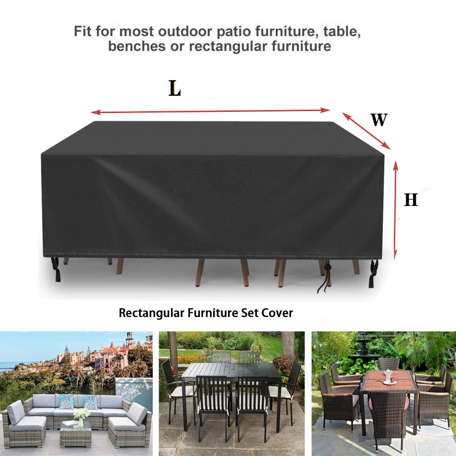 Large Patio Furniture Cover/Waterproof Outdoor Furniture Cover 102x81x41in/260x205x105cm /LxWxH Patio Table Cover All Weather Protection Outdoor Table Cover Waterproof Patio Sectional Couch Cover