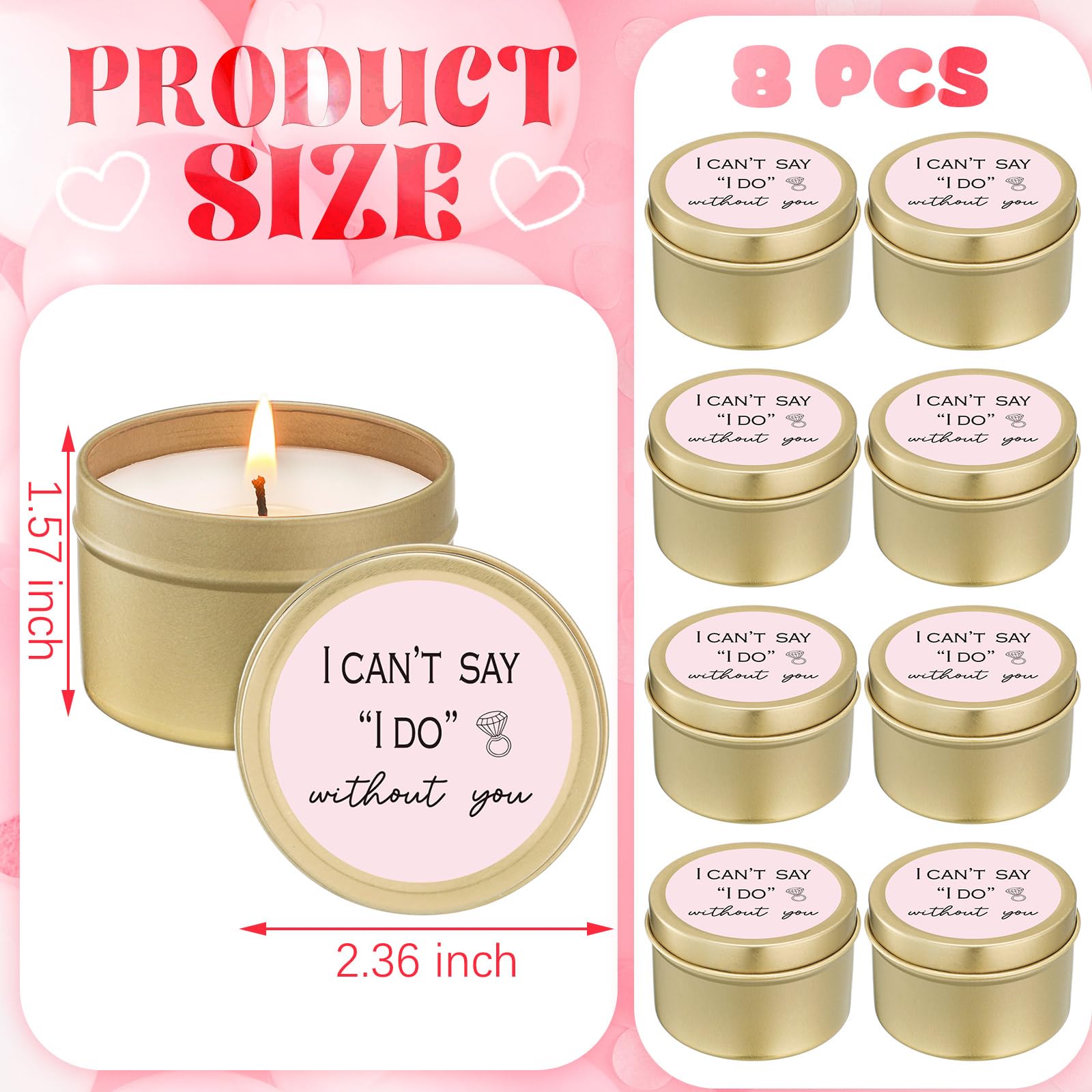 Conelist 8 Pcs Bridesmaid Proposal Gifts I Can't Say I Do Without You Bridesmaid Candles Bridesmaid Gifts Natural Soy Wax Candles for Bridesmaid Wedding Gifts (Pink,Classic)