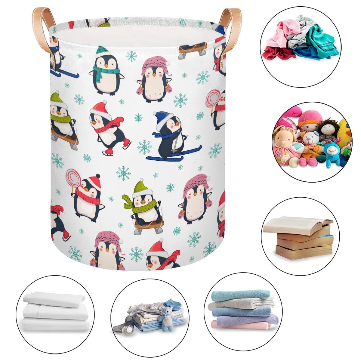 Large Laundry Hamper Winter Animal Penguin,Collapsible Laundry Basket,Dirty Cloth Hamper,Storage Basket Bin for Blankets Dirty Cloth Toy in Laundry Room Living Room Bedroom Colleage Dorm