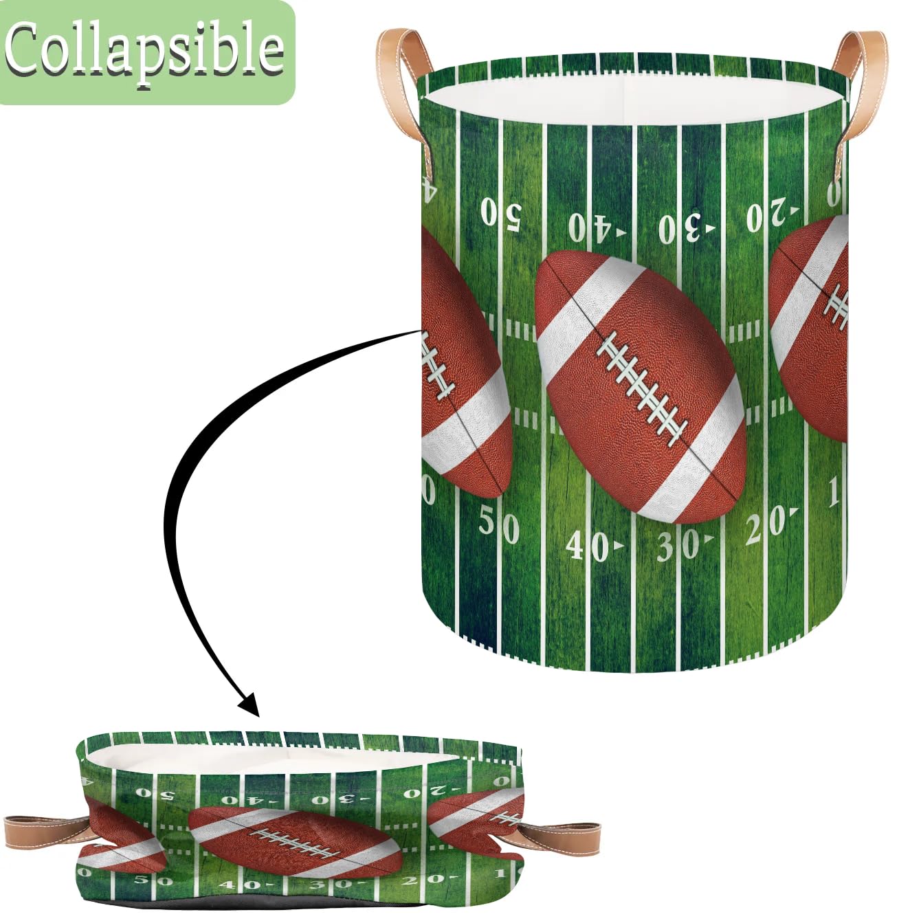 Large Laundry Hamper American Football Field Sport,Collapsible Laundry Basket,Dirty Cloth Hamper,Storage Basket Bin for Blankets Dirty Cloth Toy in Laundry Room Living Room Bedroom Colleage Dorm