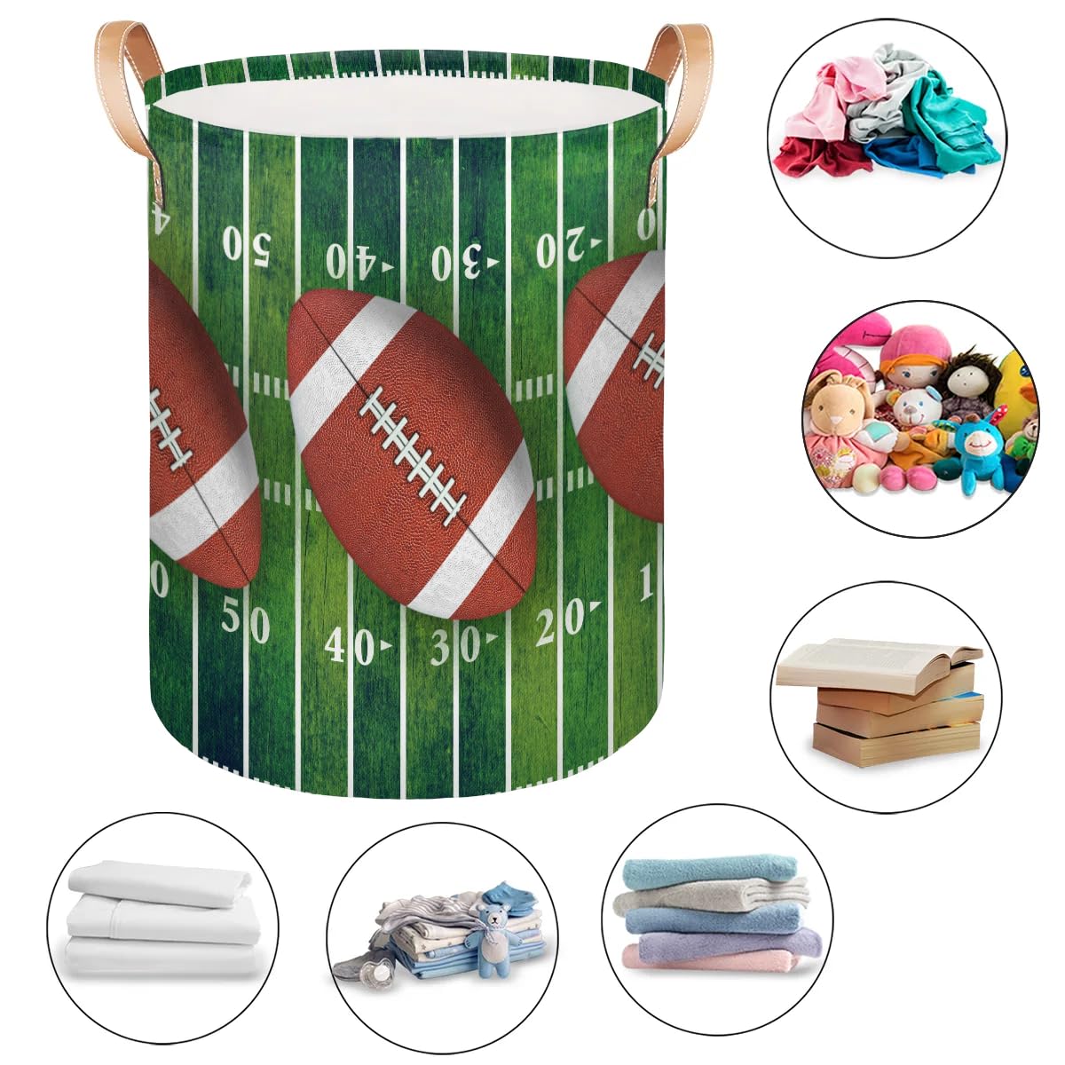 Large Laundry Hamper American Football Field Sport,Collapsible Laundry Basket,Dirty Cloth Hamper,Storage Basket Bin for Blankets Dirty Cloth Toy in Laundry Room Living Room Bedroom Colleage Dorm