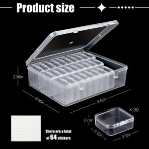 30Pcs Mini Bead Containers with 1Pc Big Hinged Lid Storage Box，Clear Diamond Art Storage Case， Plastic Craft Supply Case for Organizing，Rectangle Containers for DIY Bead Craft，Jewelry，Small Part