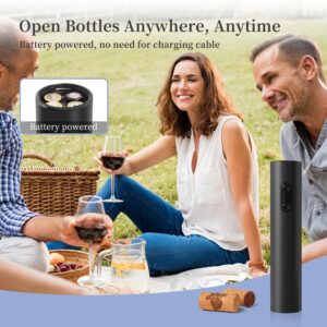 ELMWAY Electric Wine Opener Set, Electric Wine Bottle Opener with Storage Base/Wine Aerator Pourer/Foil Cutter/Wine Stopper (Black, Battery Operated, 4 x AA Batteries Not Included)