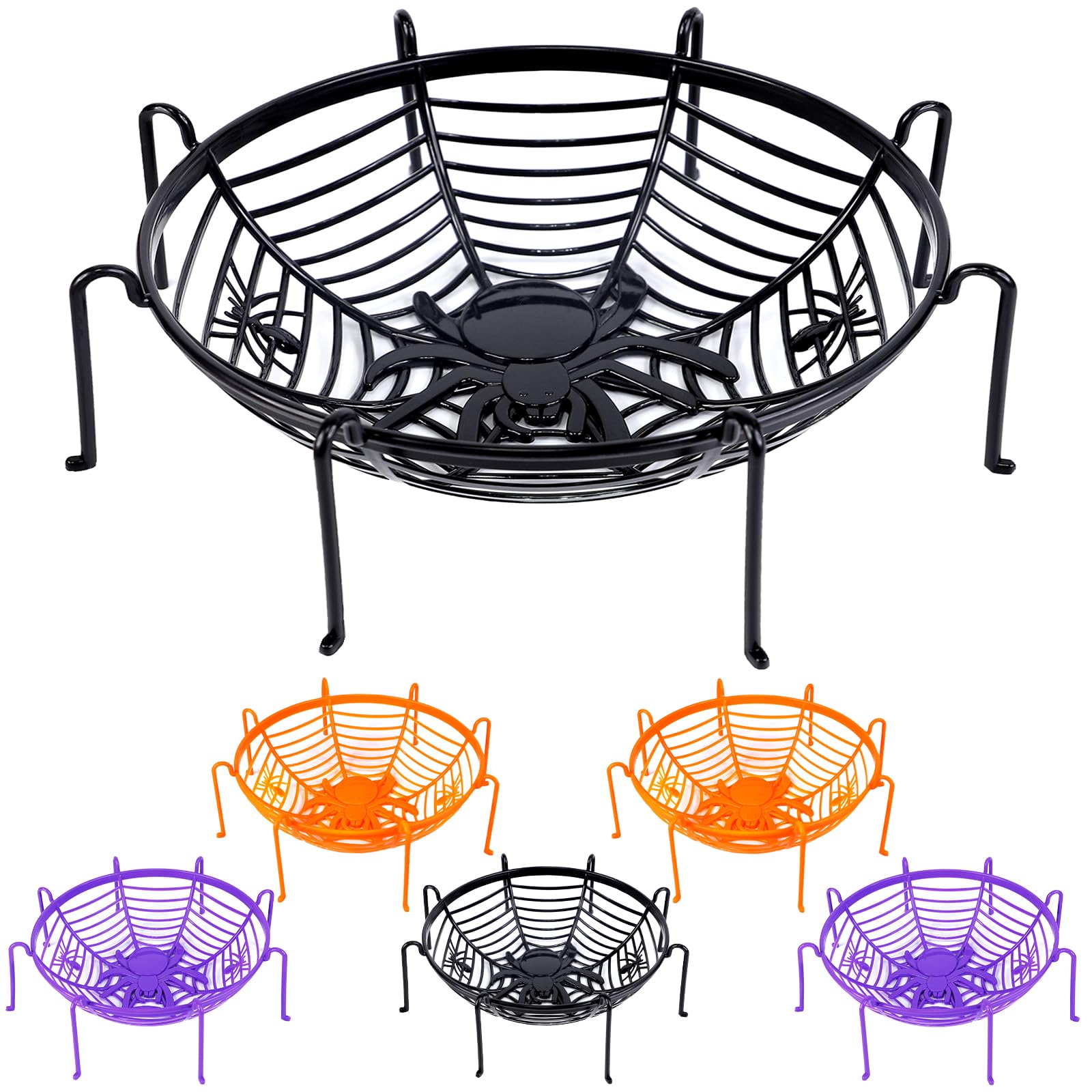 TURNMEON 6 Pcs 12.2 Inch Large Size Halloween Candy Bowls, Spider Web Bowls Halloween Decorations Black Orange Purple Halloween Bowls Trick Or Treat Halloween Candy Dish Party Table Desk Home Decor