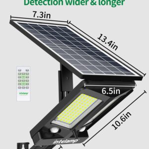 intelamp Solar Outdoor Lights with Dual Sensors,12500mAh 2000LM 240° Wide Lighting Aluminum Solar Flood Lights Outdoor Motion Sensor with Remote Control, Solar Lights for Outside Waterproof 4 Modes