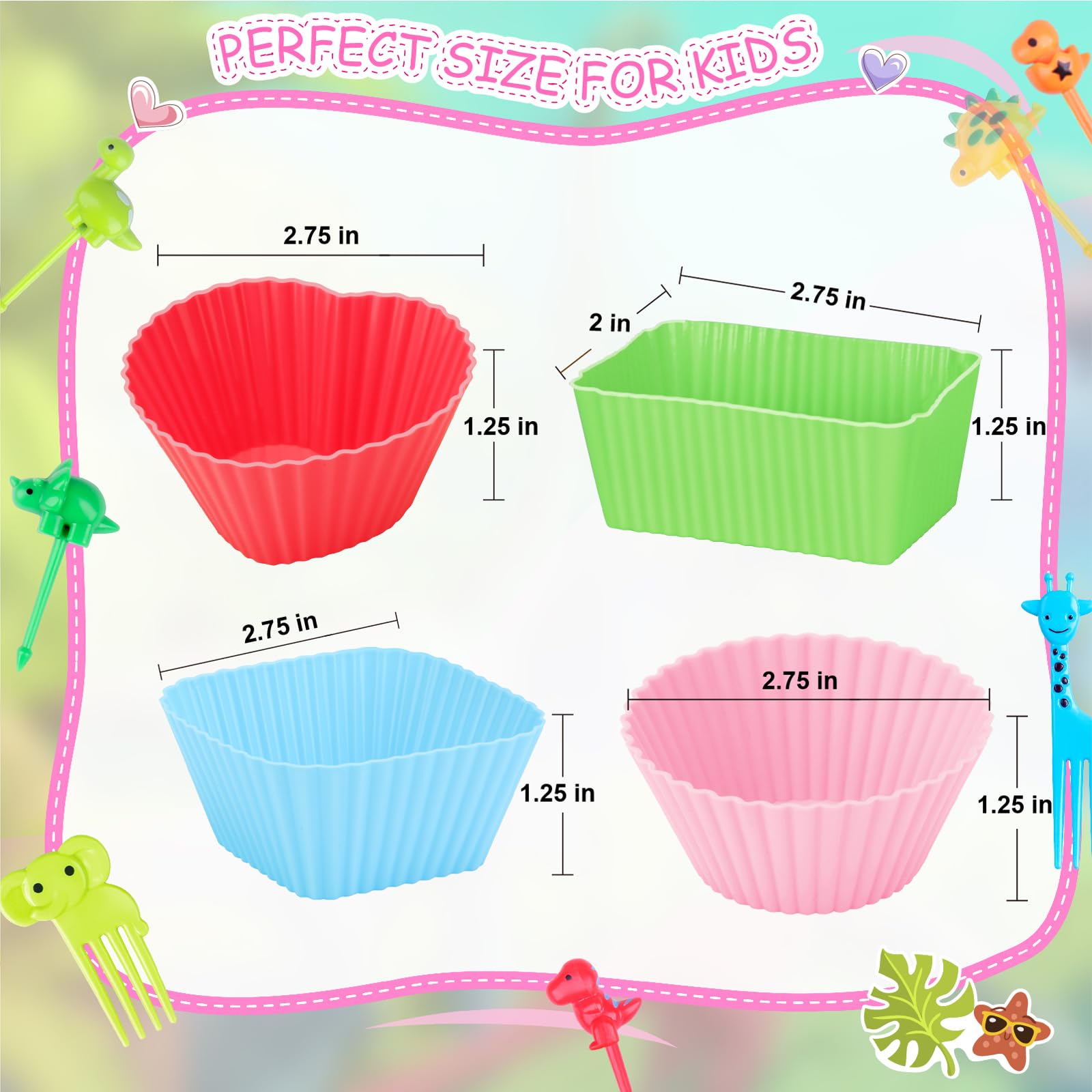 80PCS Silicone Lunch Box Dividers for Kids Lunch Accessories Set, Including 24 Reusable Silicone Cupcake Liners Baking Muffin Cups with 56 Animal Food Picks for Kids, Lunchbox Bento Box Accessories