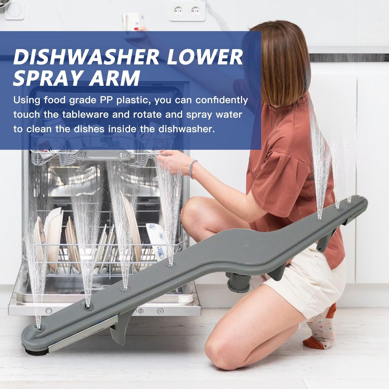 SUNJCO Reliable Grey Dishwasher Lower Spray Arm (154568002, 5304517203) for Electrolux Frigidaire Models - All-Round Cleaning, Snap-On Design