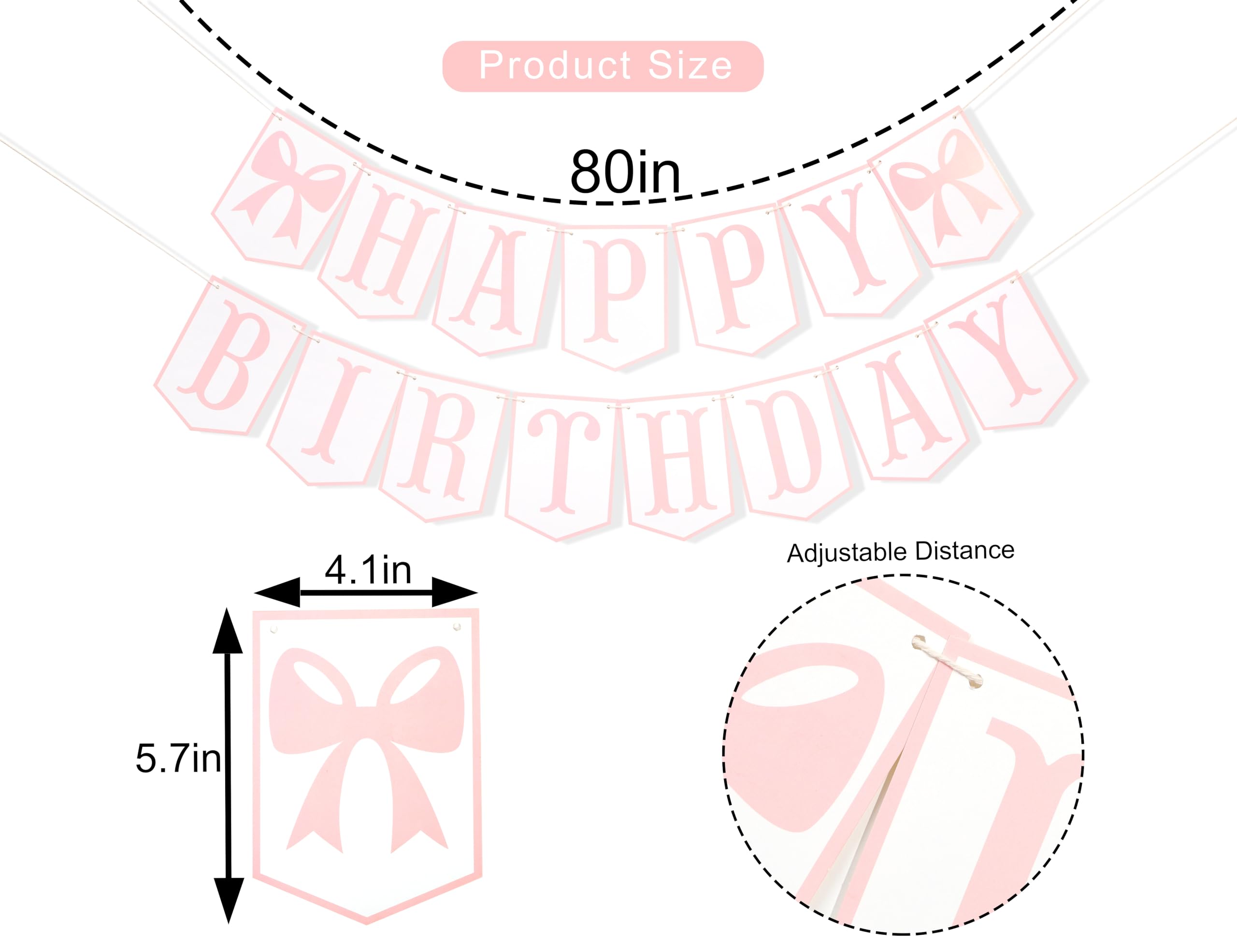 Happy Birthday Bow Girl Banner - Bow 1st Birthday Decoration,Girl First Bow Birthday Party,Pink Bow Happy Birthday Banner, Baby Girl Bow Banner