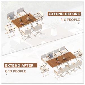 Grand patio 11-Piece Outdoor Dining Set, 10 Extra-Wide Foldable Chairs & 1 Extendable Table, UV-Resistant Mesh Patio Furniture Set, Wood Grain Tabletop for Garden, Yard and Terrace, Apricot