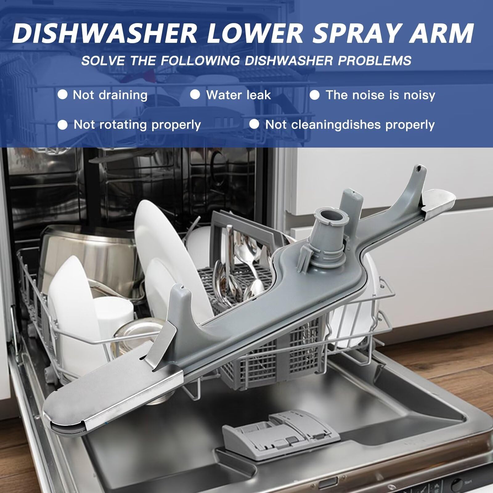 SUNJCO Reliable Grey Dishwasher Lower Spray Arm (154568002, 5304517203) for Electrolux Frigidaire Models - All-Round Cleaning, Snap-On Design