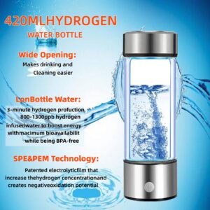 Hydrogen Water Bottle, Hydrogen Water Bottle Generator 2 Pack 2024 w SPE/PEM Tech Water Ionizer, Portable Hydrogenated Water Machine Improve Water in 3 Minutes Hydrogen Rich Glass Bottles Healthy