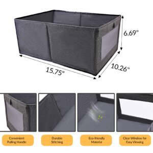 MEUVO Collapsible Storage Bins for Shelves - 3 Pack Foldable Storage Baskets for Organizing, Linen Closet Organizers and Storage with Visible Window and Handle for Clothes, 15.75" x 10.62" x 6.69"