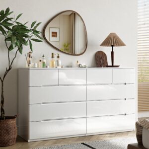 zorplix 10 drawer dresser, white dresser for bedroom, high gloss modern dresser & chest of drawers, 55" long dresser tv stand, large double dresser for bedroom