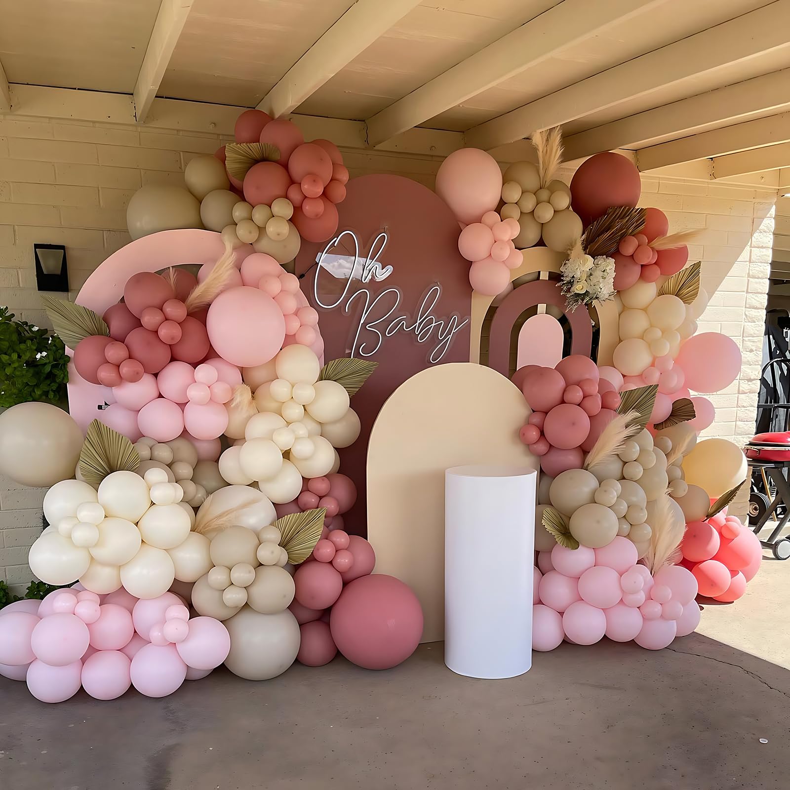 Dusty Pink Balloon Garland Arch Kit - Double Stuffed Matte Pink White Sand Balloons Boho Blush Nude Balloons for Baby Shower Birthday Valentines Day Bridal Wedding Party Decoration