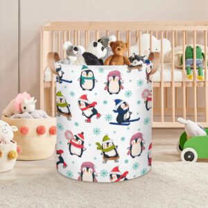 Large Laundry Hamper Winter Animal Penguin,Collapsible Laundry Basket,Dirty Cloth Hamper,Storage Basket Bin for Blankets Dirty Cloth Toy in Laundry Room Living Room Bedroom Colleage Dorm