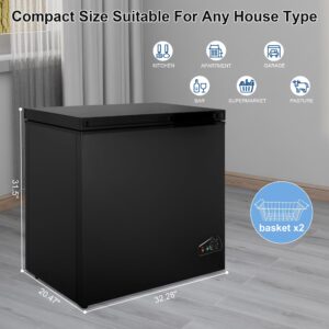 Compact Chest Freezer 7.0 Cu.Ft, Mini Deep Freezer with 2 Removable Storage Basket, Top Open Door Small Chest Freezer with 7 Level Adjustable Temperature, Compact Freezer for Home Kitchen Office