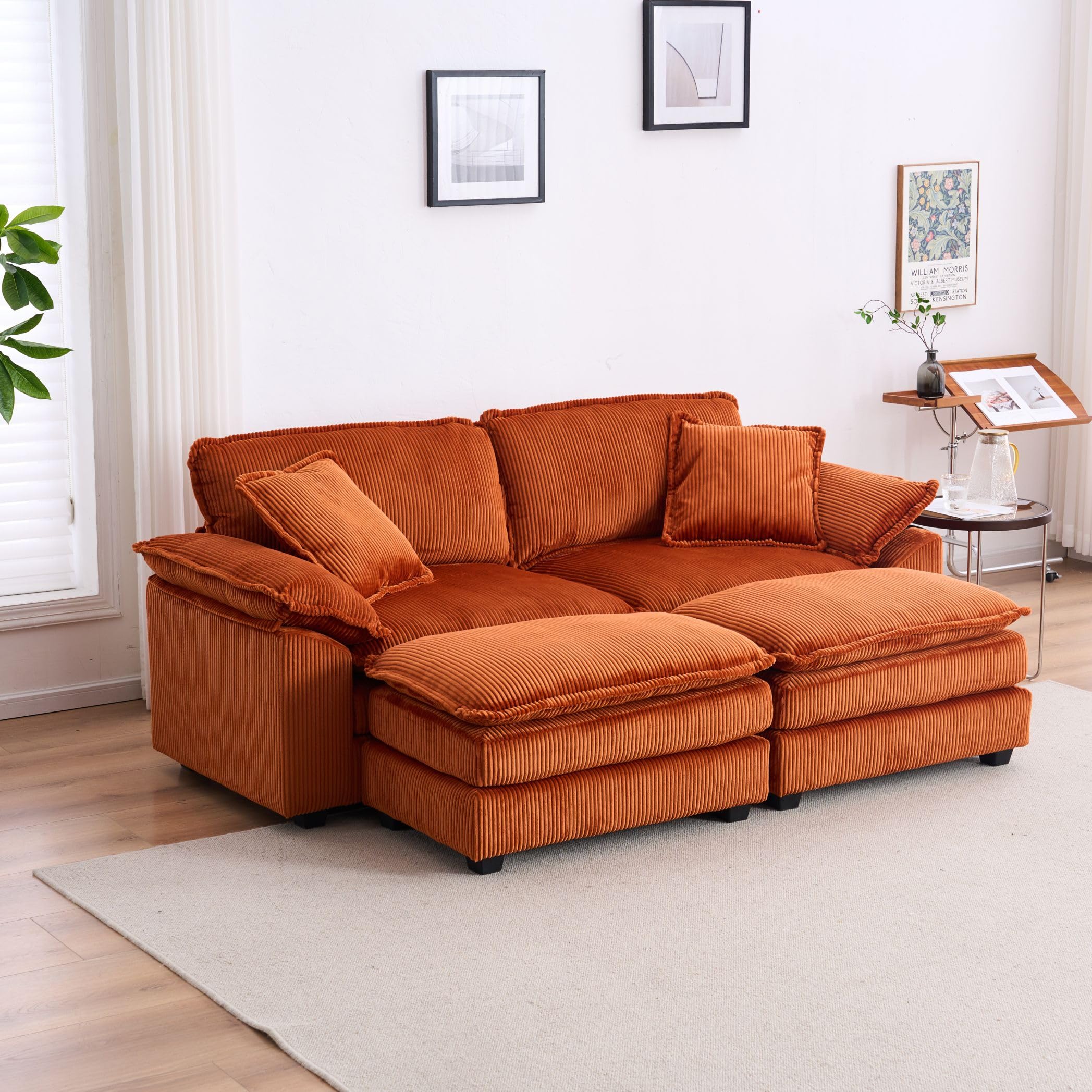 KEVINSPACE Modern Sectional Sofa for Living Room Deep Seat Couch with Moveable Ottoman 84.6" Modern Comfy Sleeper Sofa Double-Upholstered Modular Sofa Wide Loveseat Couches Apartment Bedroom Orange