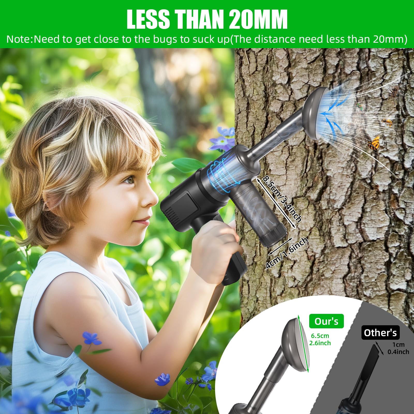 Bug Catcher for Kids,Strong Suction Bug Suction Toy Vacuum,Catch and Release Indoor/Outdoor Play,Cordless Rechargeable Insect Vacuum Cleaner Bug Sucker for Spider,Insect,Wasp,Bees,Mosquito,Moth