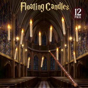 halloween decorations - 12pcs floating candles with wand - flickering warm light flameless hanging candles set decor for indoor home bedroom