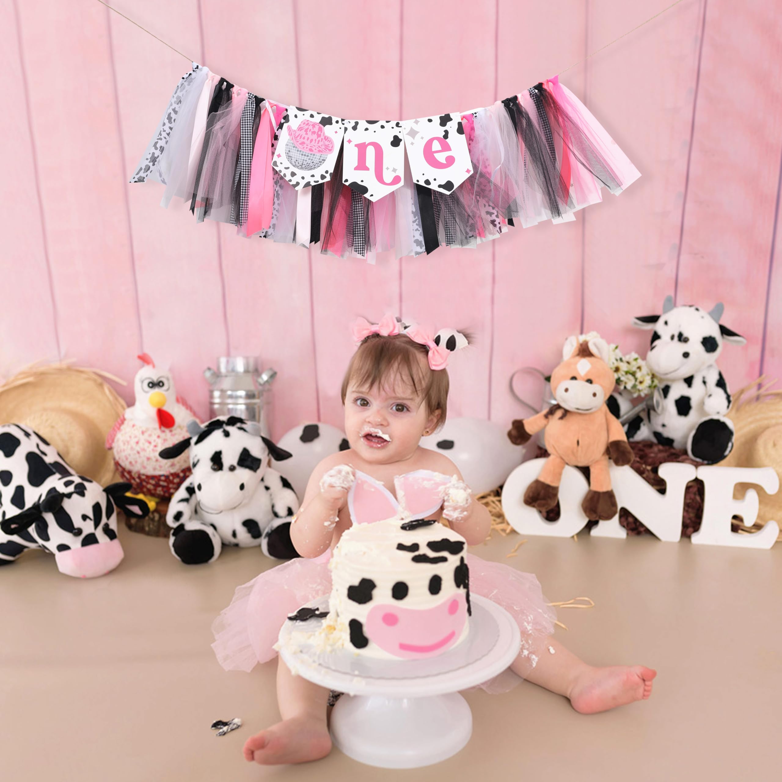 Disco Cowgirl High Chair Banner - Cowgirl First Birthday Decoration,Cowgirl First Rodeo,Man I Feel Like I'm One,Disco Cow Girl Decor