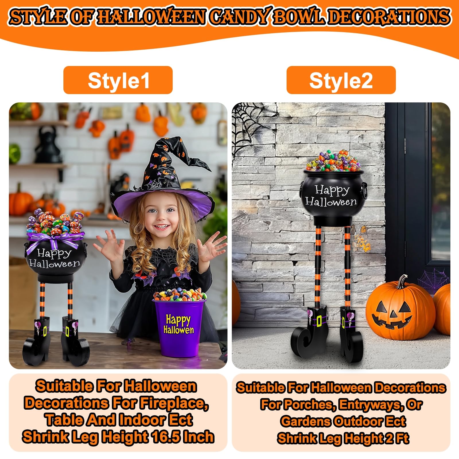 [ Orange Lights & Timer] Halloween Decorations - Halloween Candy Bowls, 2 Ft Large Witches Legs Candy Bowl Cauldron Hocus Pocus Bucket Candy Holder for Indoor Front Porch Home House Lawn Yard Outside