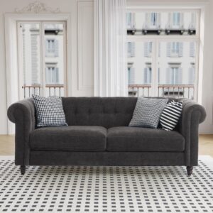 abcasa 81" modern sofa couch 3 seater tufted chesterfield sofa for living room chenille grey(23 deep seat)