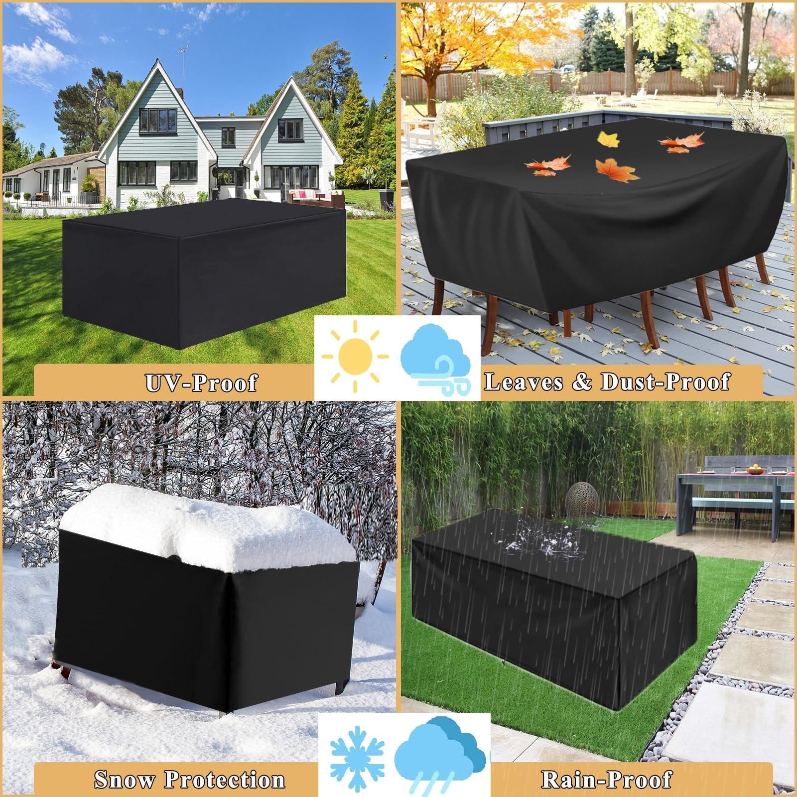 Large Patio Furniture Cover/Waterproof Outdoor Furniture Cover 102x81x41in/260x205x105cm /LxWxH Patio Table Cover All Weather Protection Outdoor Table Cover Waterproof Patio Sectional Couch Cover