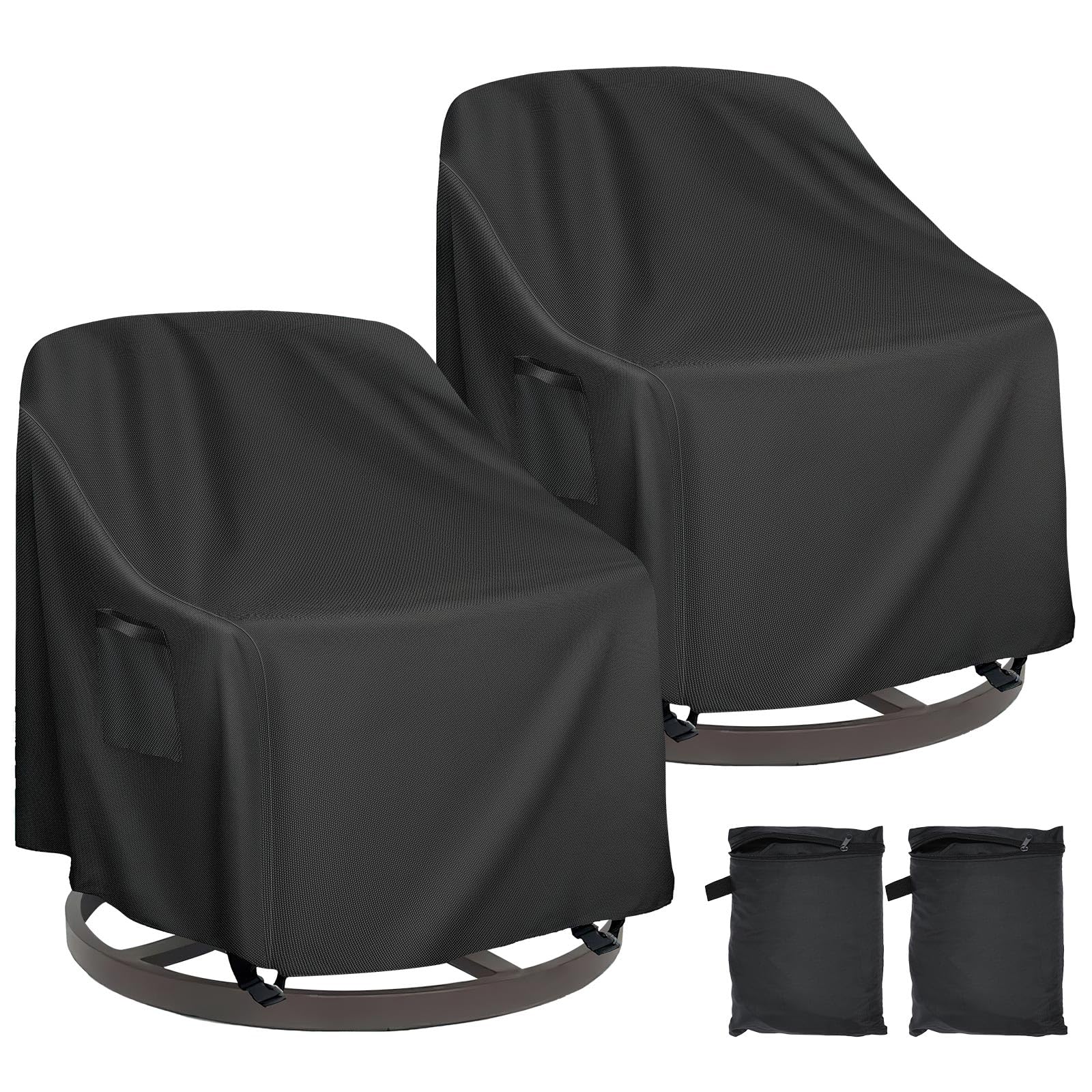 SEPGLITTER Patio Chair Covers 2 Pack,Water-repellent Heavy Duty Patio Furniture Covers,Patio Swivel Chair Covers for Outdoor Furniture Black (30 W x 34 D x 38.5 H inches)