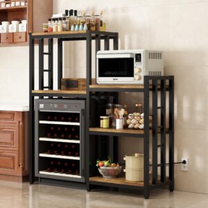 6-tier kitchen baker's rack with power outlet, microwave oven stand with storage suitable for kitchen living room office storage shelf, mini fridge stand shelves for spices, pots and pans. (brown)