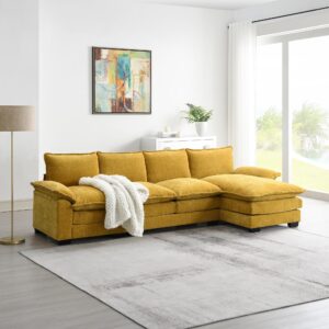 wiis' idea 118"modern sectional sofa couch,l-shaped chenille sofa with double seat cushions,5-seat upholstered indoor furniture,sleeper sofa couch with chaise lounge for living room,apartment(yellow)