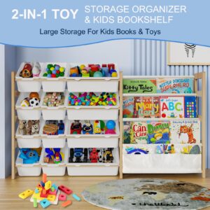 Large Toy Storage Organizer with 12 Toy Bins, Toy Organizers and Storage with Bookshelf for Kids, Playroom Organization and Storage Bins