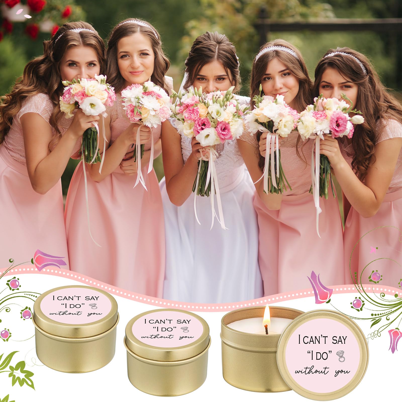 Conelist 8 Pcs Bridesmaid Proposal Gifts I Can't Say I Do Without You Bridesmaid Candles Bridesmaid Gifts Natural Soy Wax Candles for Bridesmaid Wedding Gifts (Pink,Classic)