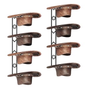 begulf 8 pieces cowboy hat organizer hangers for wall, western hat rack wall mounted with decorative star, 2 pack metal cowboy hat holder for western, cowboy, beach, fedora, sun hats