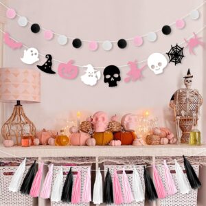 Kreatwow Pink Black Halloween Birthday Decoration Halloween Tassel Garland Banner Halloween Hanging Garland Skull Bat Spider Ghost Supplies for Birthday Wedding Baby Bridal Shower Bunting Supplies