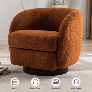 obmedin Swivel Accent Barrel Armchair with Wood Base Round Boucle Modern Upholstered Accent Chair for Nursery Living Room Bedroom Nursery Club, Burnt Orange