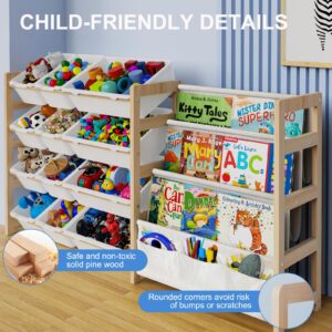 Large Toy Storage Organizer with 12 Toy Bins, Toy Organizers and Storage with Bookshelf for Kids, Playroom Organization and Storage Bins