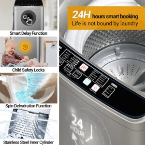 Full-Automatic Washing Machine, 17.7lbs Portable Washing Machine with Led Display, Portable Washer for Household 10 Wash Programs,Small Washing Machine for Apartment, Home, Dorm, RV(Grey)