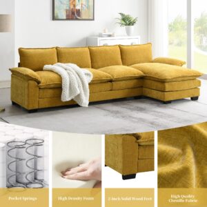 WIIS' IDEA 118"Modern Sectional Sofa Couch,L-shaped Chenille Sofa with Double Seat Cushions,5-seat Upholstered Indoor Furniture,Sleeper Sofa Couch with Chaise Lounge for Living Room,Apartment(Yellow)