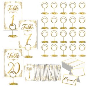 ggstddup wedding table numbers 1-20 with place cards and table number holders, elegant gold table numbers for wedding, anniversary, party