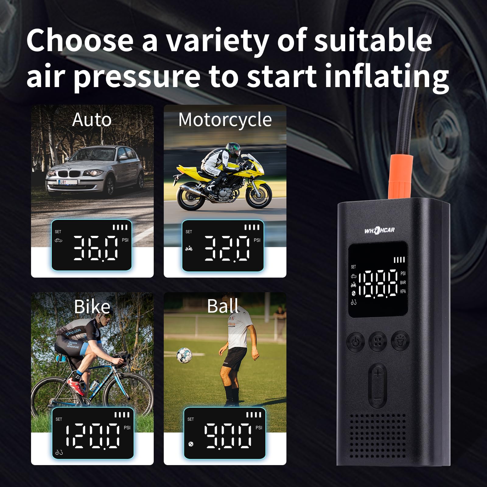 Tire Inflator Portable Air Compressor Air Pump 150 PSI Tire Inflator Accurate Pressure LCD Display with USB Charging LED Light for Motorcycle, Auto, Ball, Bicycle