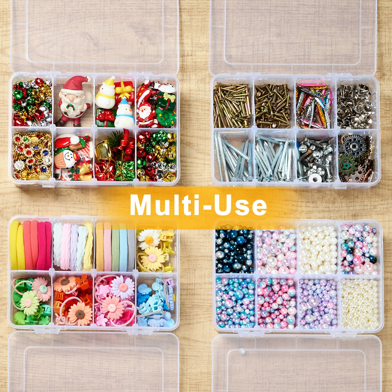 Jutieuo 2 Pack 8 Grids Bead Organizer and Storage, Plastic Organizer Box with Removable Dividers and Labels for Jewelry Crafts Small Parts Electronics Tackle Boxes (2)