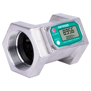 gryvoze 2.5 inch digital flow meter, 21-264 gpm inline npt thread fuel turbine flowmeter with lcd display for water, diesel, gas oil, gasoline, and other liquids (5 units: gallon, qts, pts, l, m³)