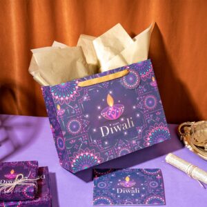 Loveinside Diwali Gift Bag with Tissue Paper, Gift Tag and Greeting Card for Diwali, Autumn, Holiday and Party - 13" x 5" x 10", 1 Pcs, Diwali