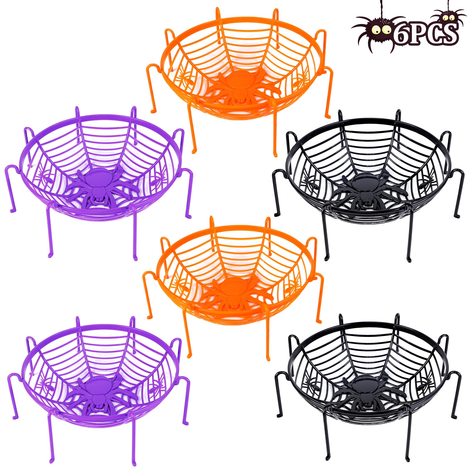 TURNMEON 6 Pcs 12.2 Inch Large Size Halloween Candy Bowls, Spider Web Bowls Halloween Decorations Black Orange Purple Halloween Bowls Trick Or Treat Halloween Candy Dish Party Table Desk Home Decor