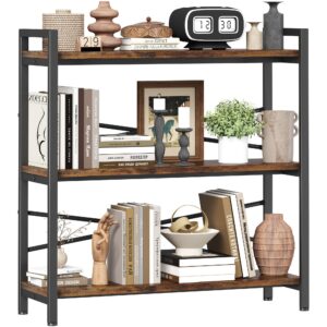 book shelf, 3 tier bookshelf 31.49" width, book shelf storage and organization, wooden and metal industrial bookcase, large book shelves for home living room bedroom office storage(vintage)